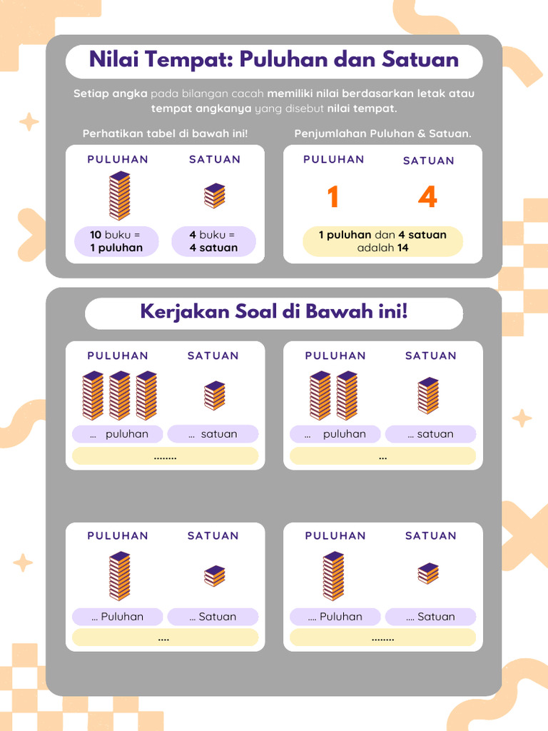 Poster Nilai Tempat Puluhan dan Satuan Geometris Kuning Terang Ungu | PDF