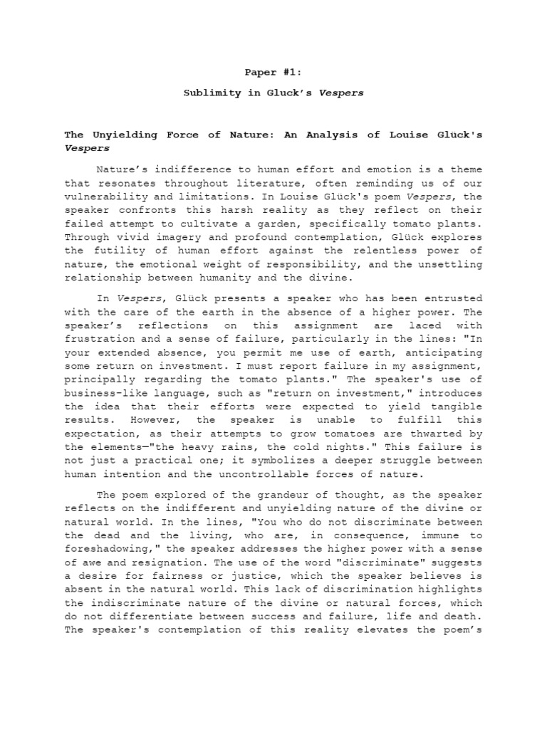 Sublimity in Glück's Vespers Analysis | PDF