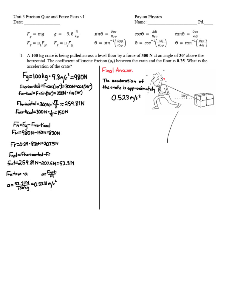 11.2 Friction Quiz and Force Pairs v1 | PDF | Force | Friction