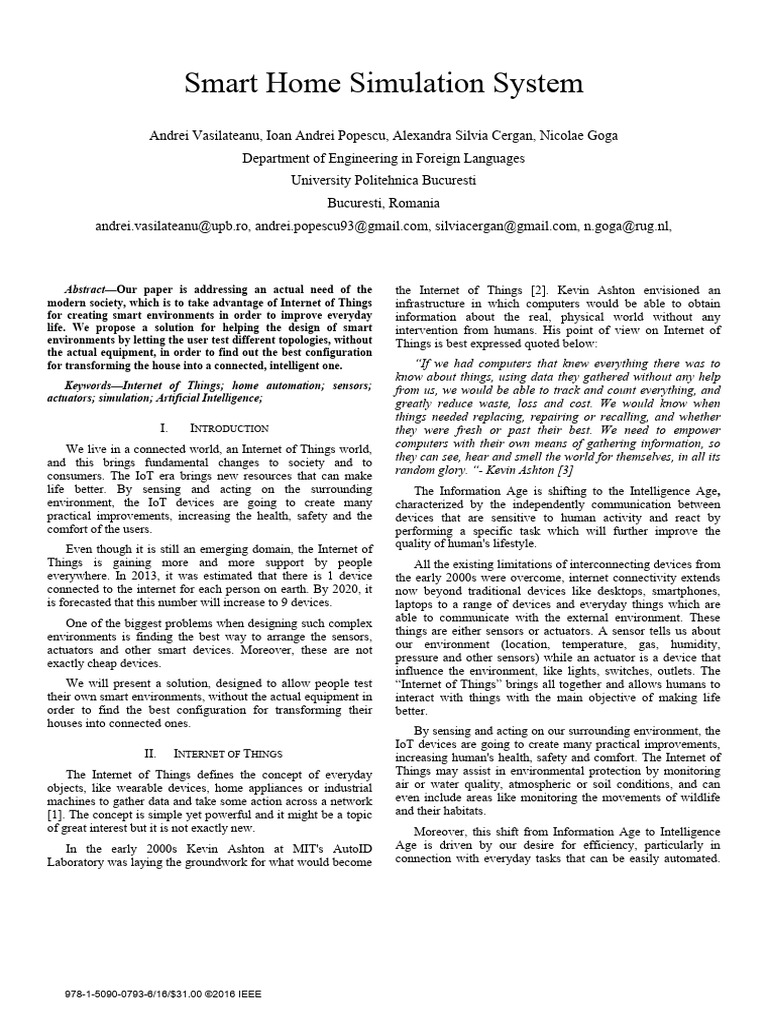 Smart Home Simulation System | PDF | Internet Of Things | Home Automation