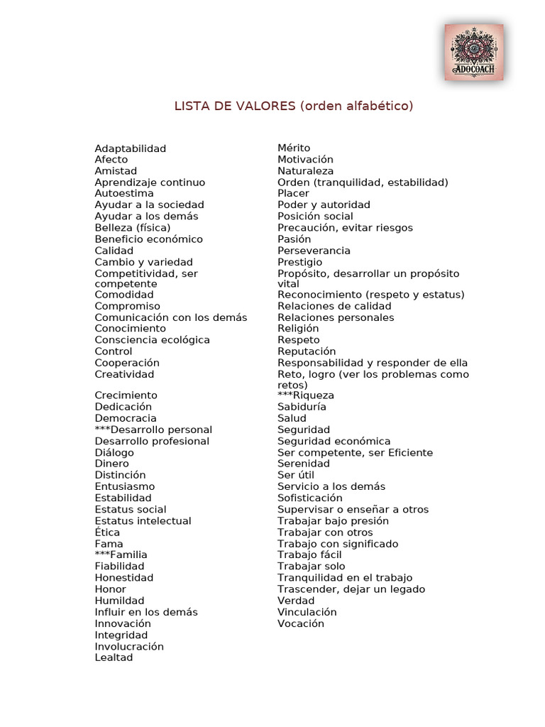 ok 3v 04- listado valores y preguntas Efic (1) | PDF | Psicología Social