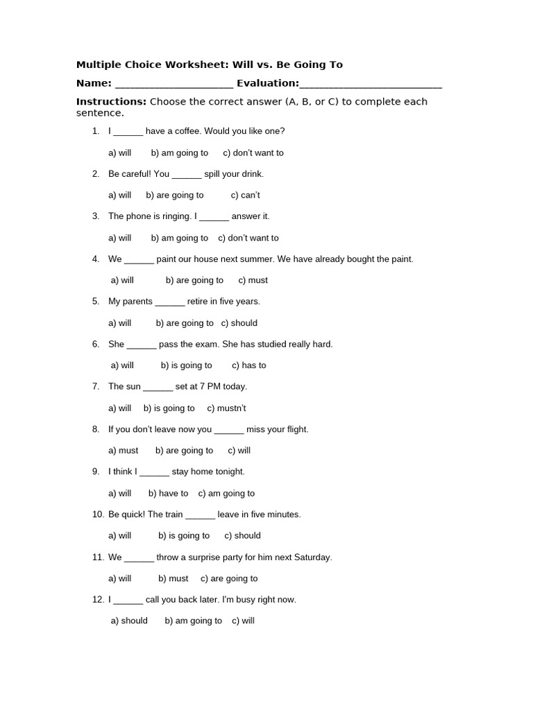Multiple Choice Worksheet2 | PDF