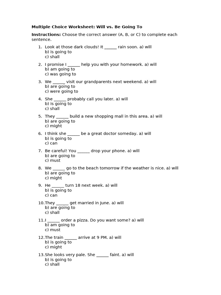 Multiple Choice Worksheet | PDF