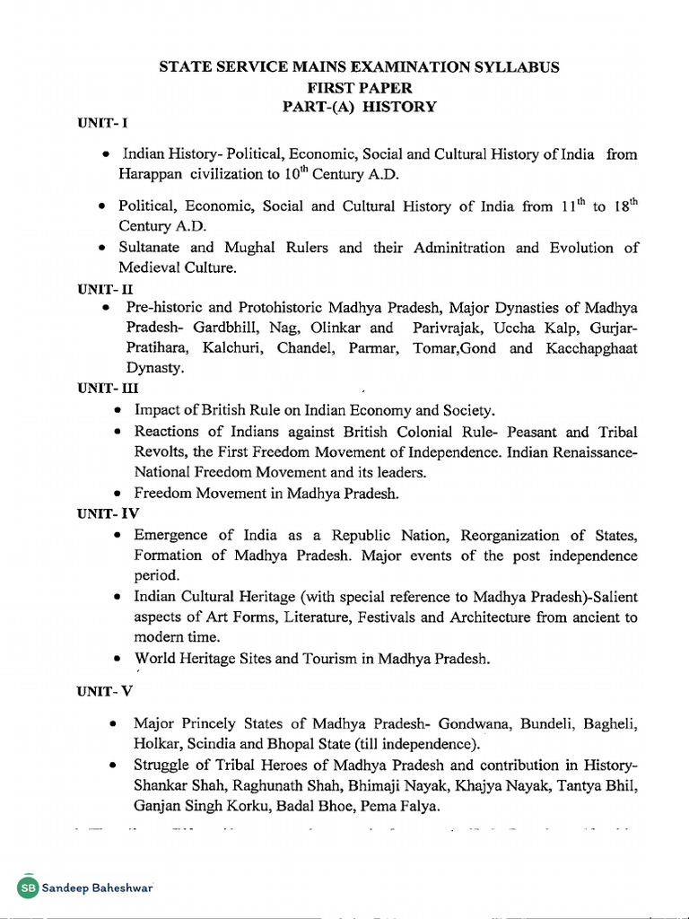 MPPSC Mains Syllabus in English | PDF