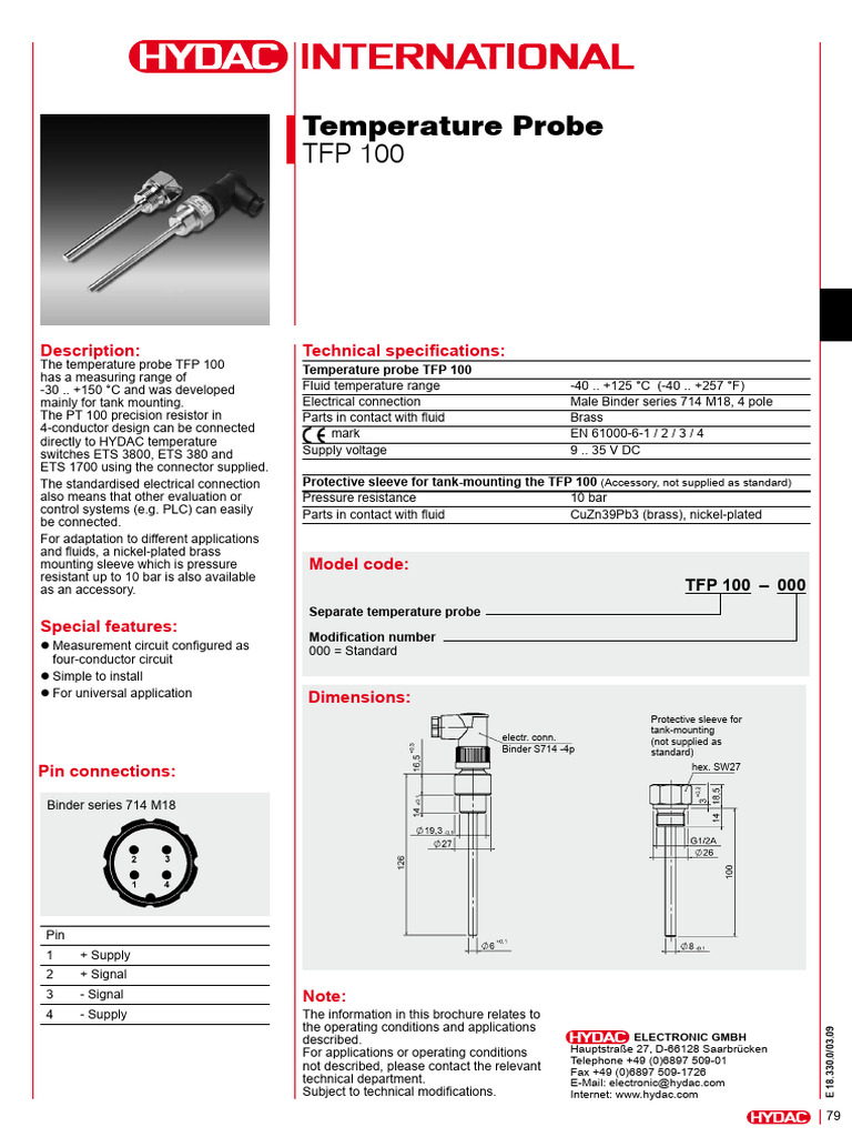 Temperature Probe TFP 100 | PDF | Electrical Connector | Switch