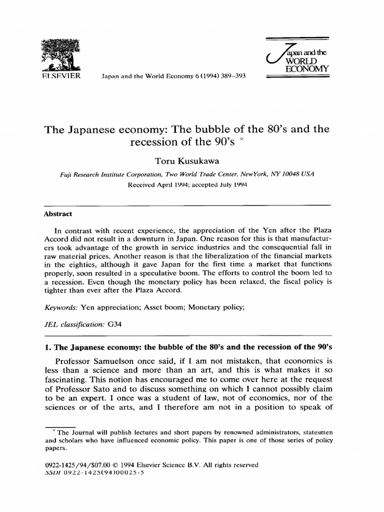 Japanese Economy Bubble of The 80s and Recession of The 90s | PDF | Tax ...