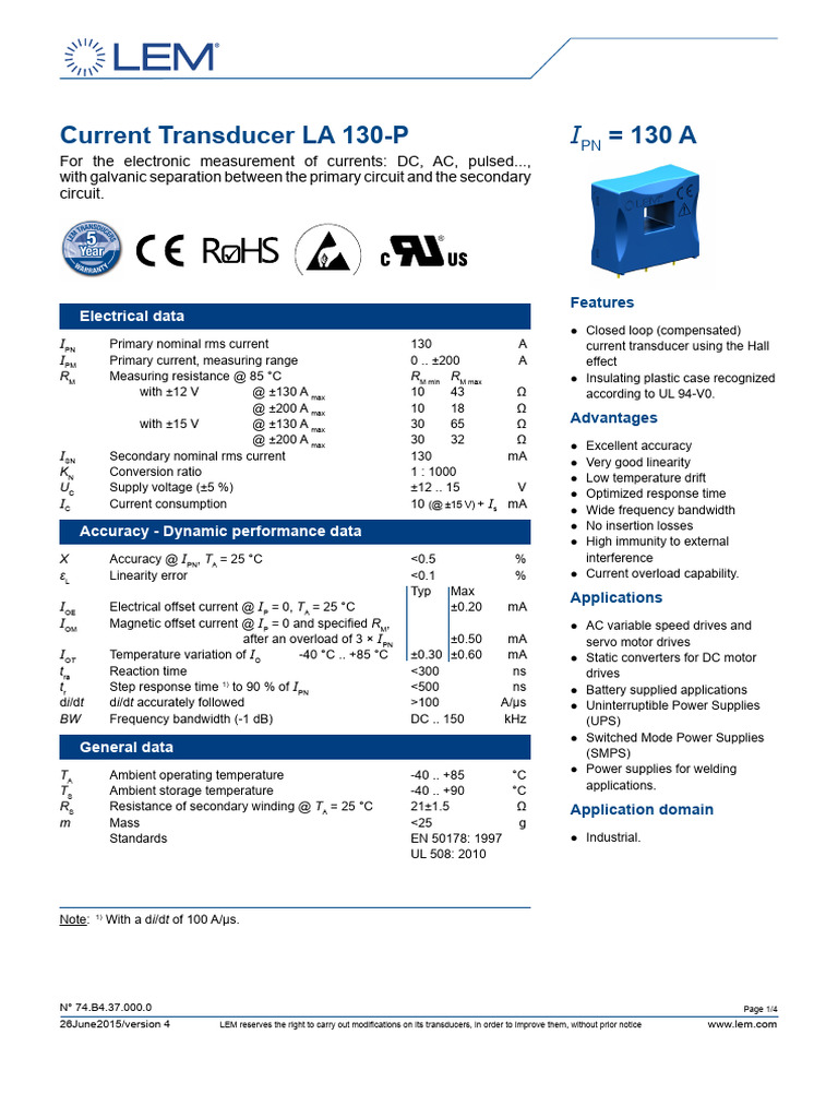 LEM-sensor de Amperaje | PDF | Power Supply | Electrical Engineering