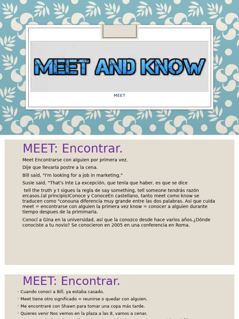 Verbs Meet and Know | PDF