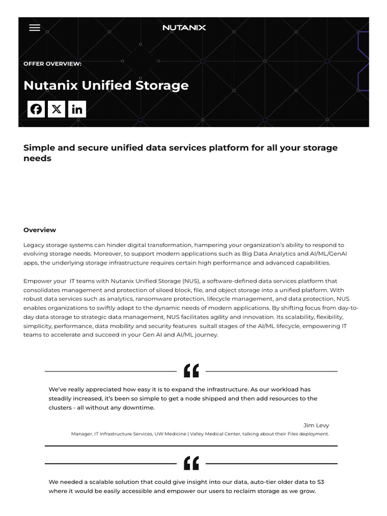 1 - Datasheet Nutanix Unified Storage (NUS) - Eng | PDF | Cloud Computing | Computer Cluster