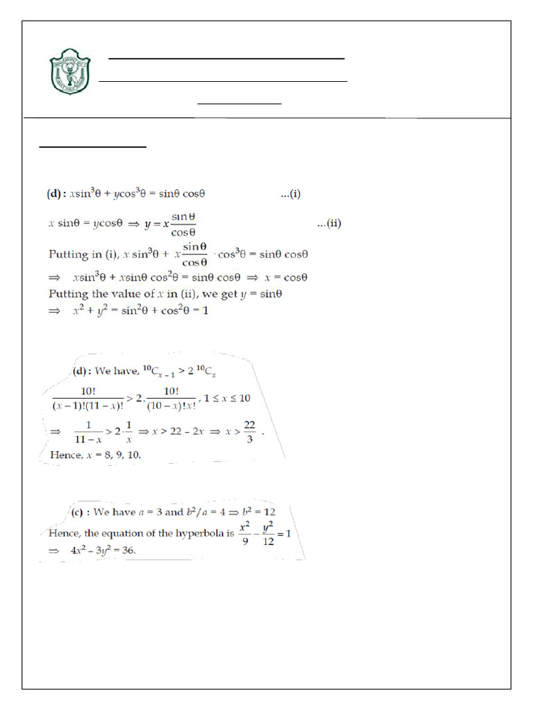 Revsion WS Answer key Maths 2024-25 | PDF