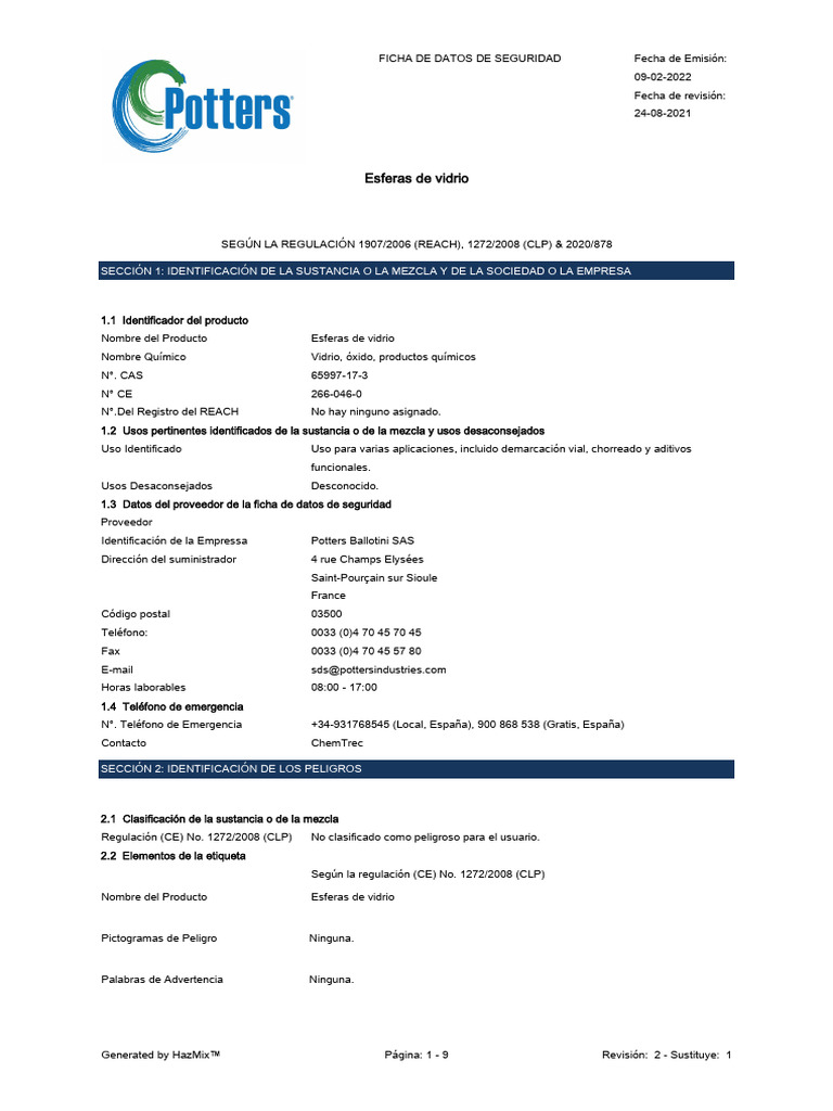 Ficha de Seguridad Microesfera Sovitec | PDF | Química