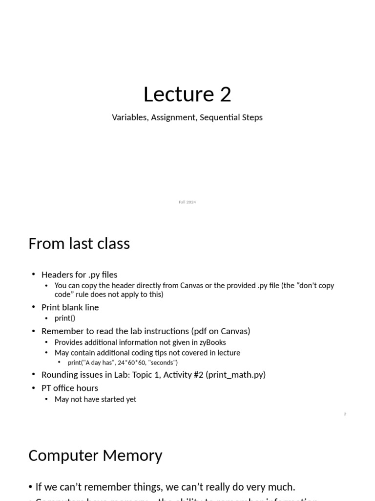 ENGR102 Lecture2 F24 (v2) | PDF | Computer Data Storage | Letter Case