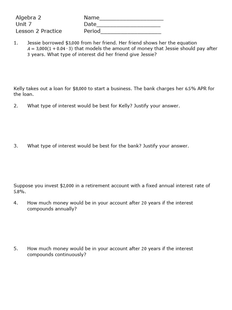 7.2 Algebra 2 Honors Practice | PDF