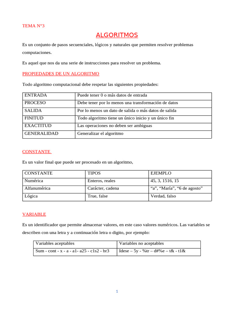 Tema 3 | PDF | Algoritmos | Variable (informática)
