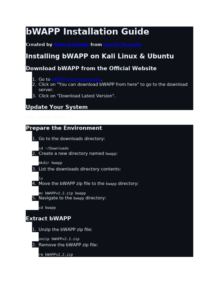bWAPP Installation Guide | PDF | Sudo | Zip (File Format)