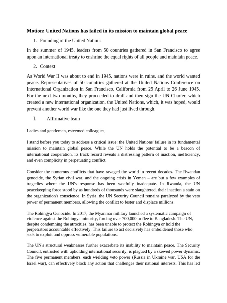 United Nations Has Failed in Its Mission To Maintain Global Peace | PDF ...