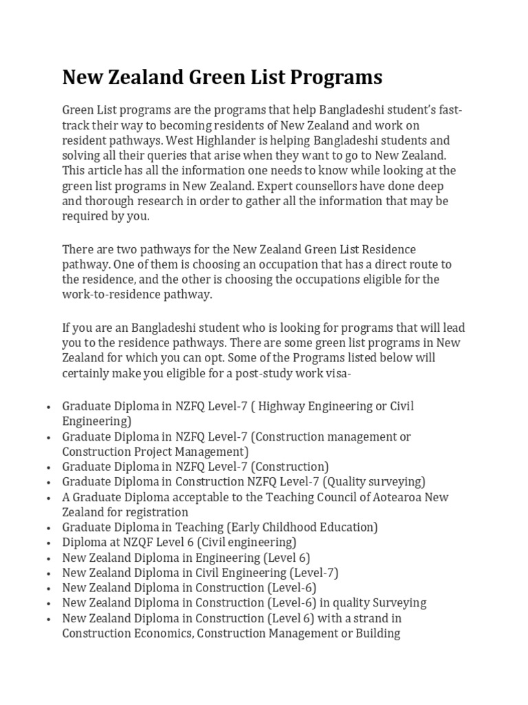 New Zealand Green List Programs for Students | PDF | Diploma | Engineering