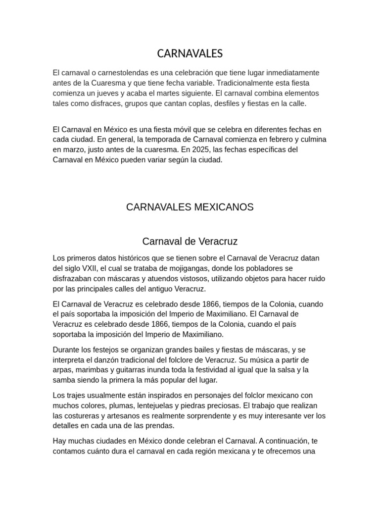 CARNAVALES de Mexico y El Mundo (Dulce) | PDF | Carnaval