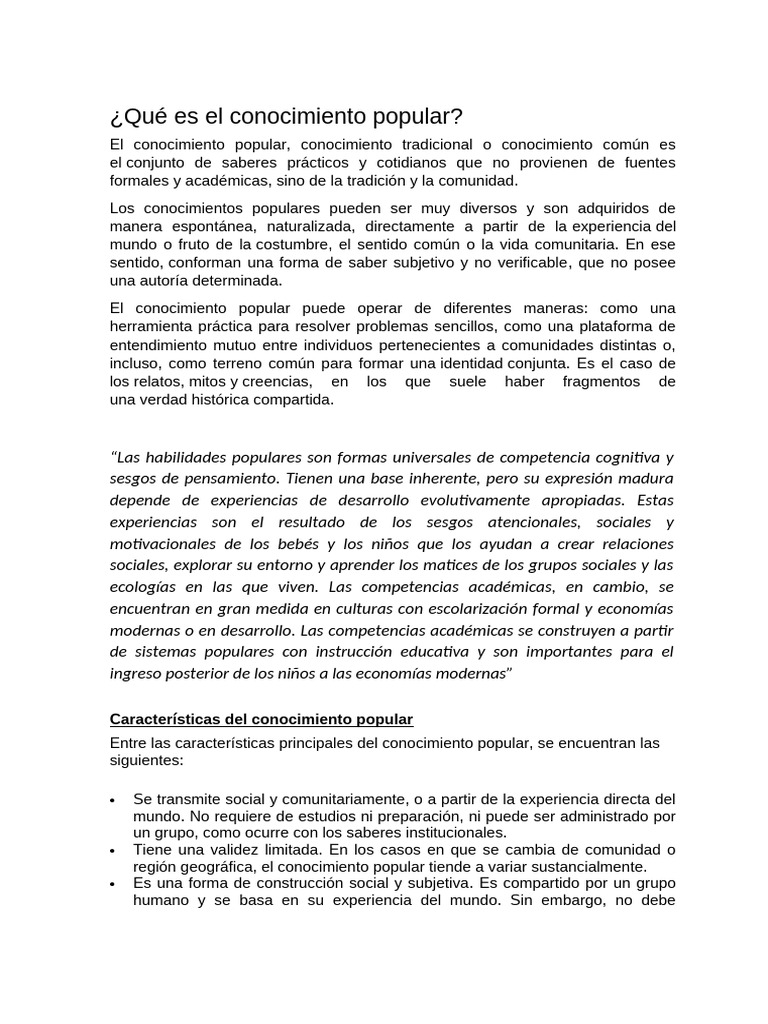 Qué Es El Conocimiento Popular Y EUROCENTRICO | PDF | Conocimiento ...