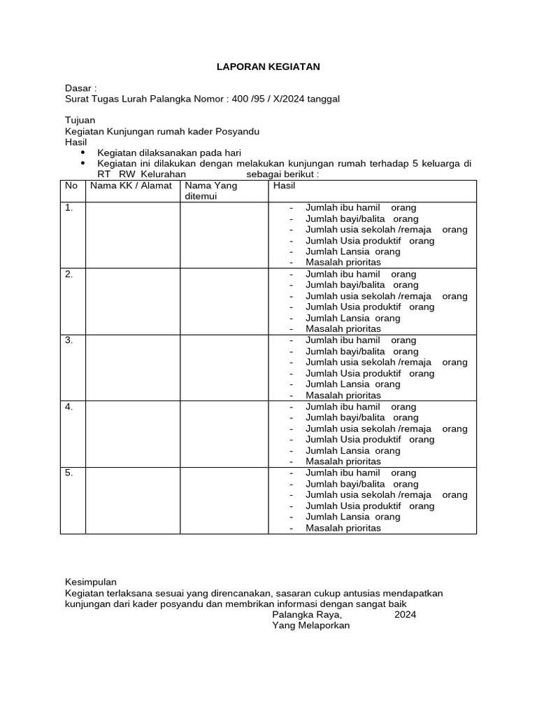 Laporan Kunjungan Rumah Kader-1 | PDF