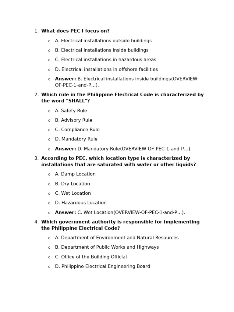 PEC Questions | PDF | Electrical Wiring | Fuse (Electrical)