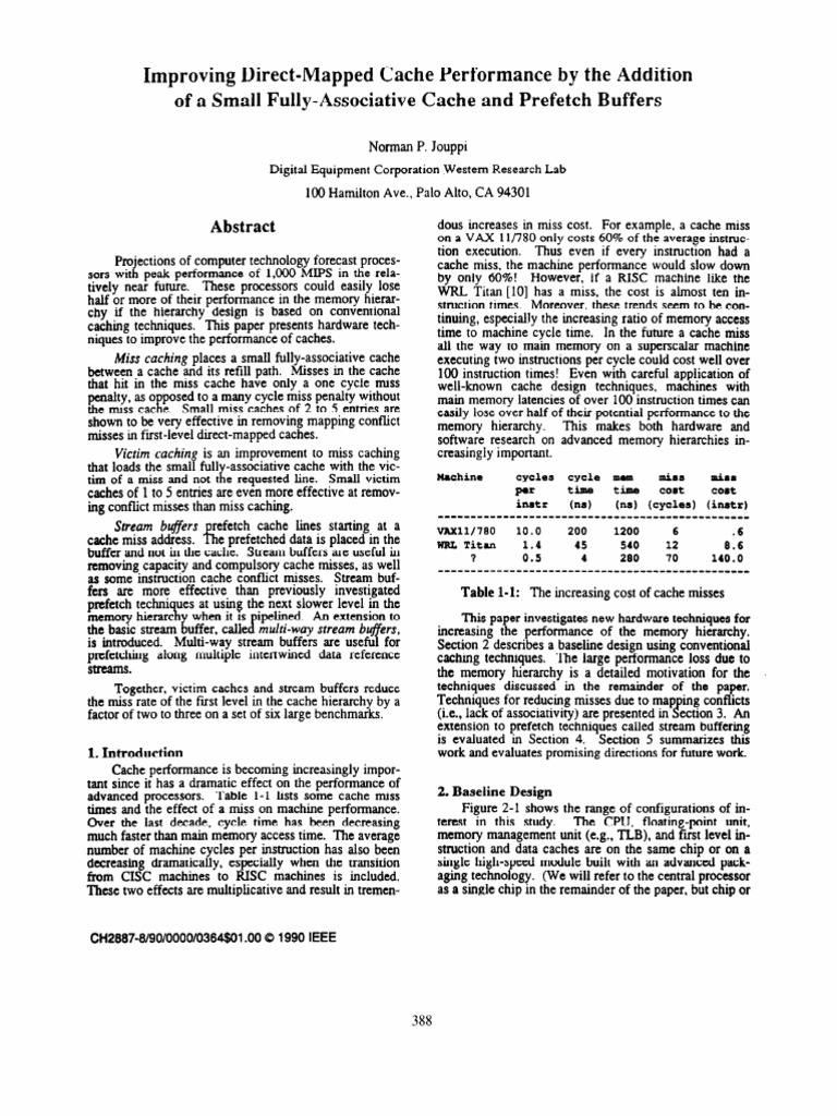 Jouppi Improving Direct Mapped Cache Performance | PDF | Cpu Cache | Central Processing Unit
