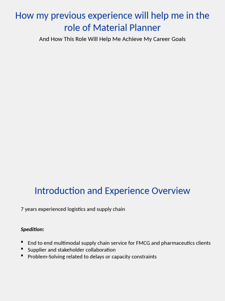 Material Planner Experience & Career Goals | PDF