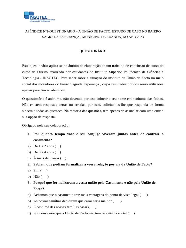 QUESTIONÁRIO | PDF