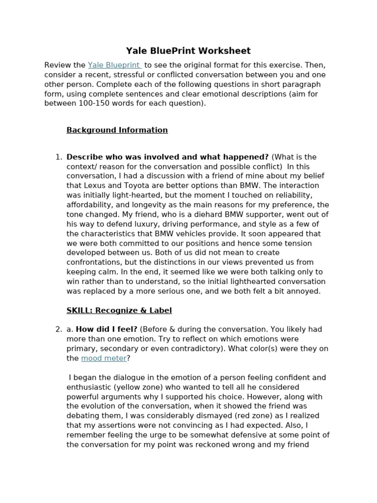 Yale BluePrint Worksheet | PDF | Feeling | Anger