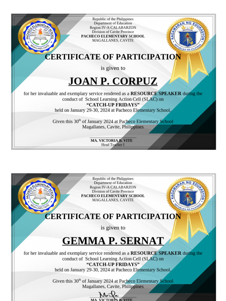 Certificate of Participation for SLAC 2024 | PDF | Government ...