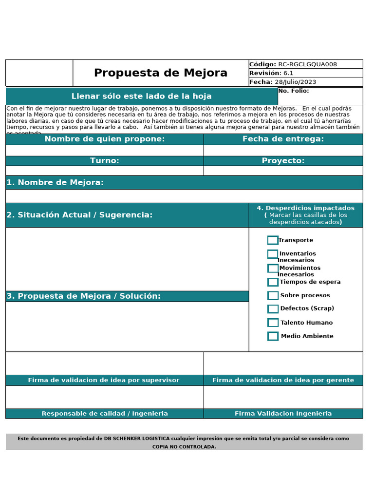Formato de Propuesta de Mejora | PDF