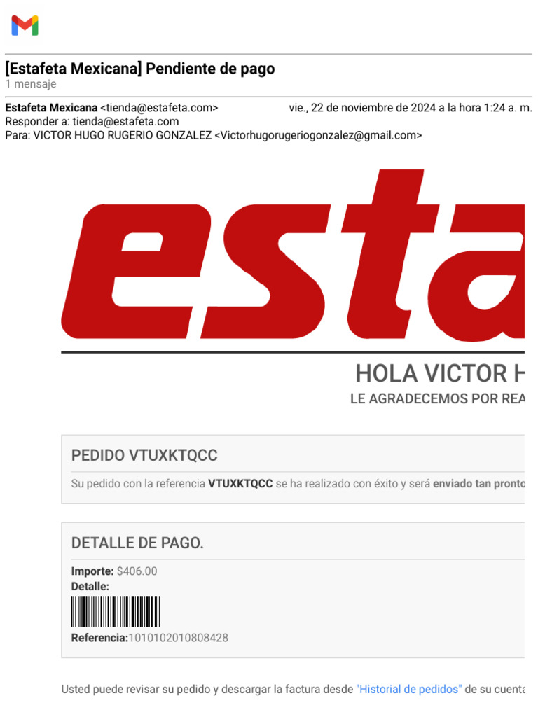 [Estafeta Mexicana] Pendiente de pago | PDF