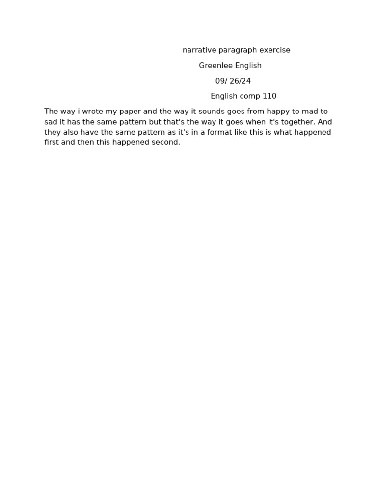 Narrative Paragraph Exercise | PDF