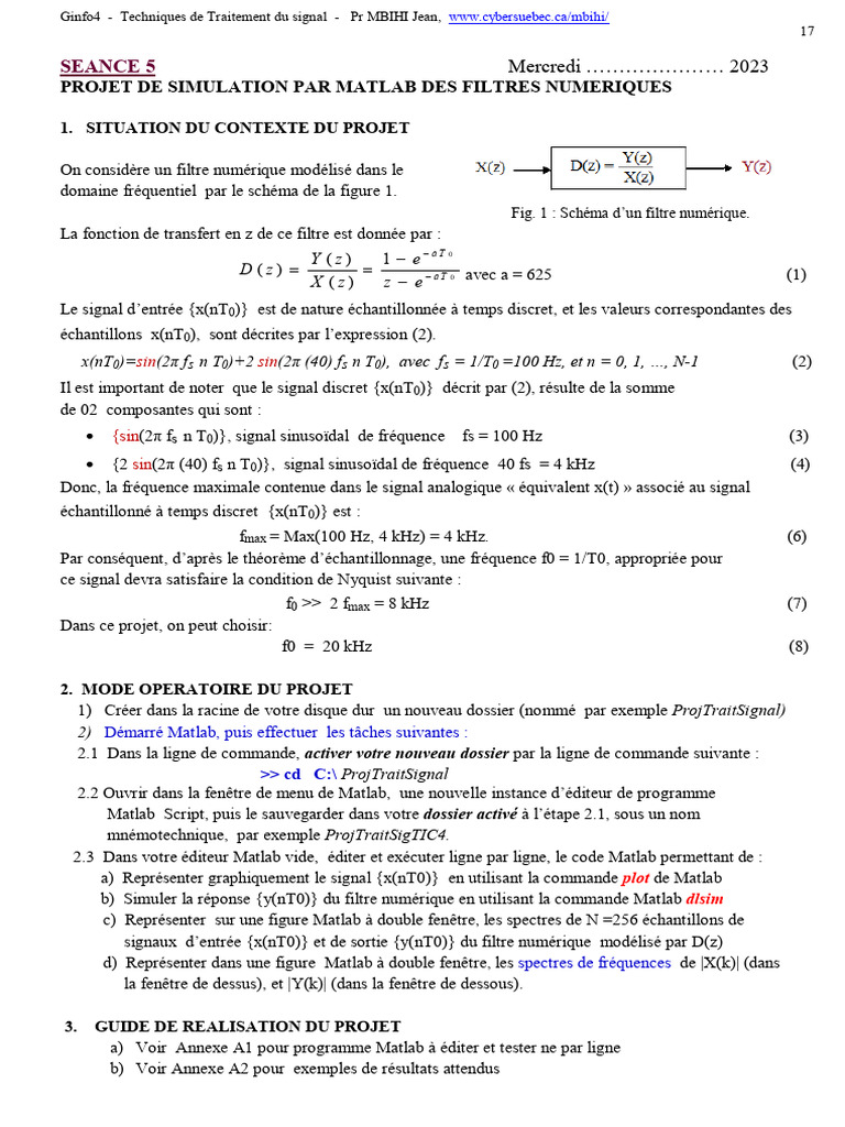 Simulation de filtres numériques avec MATLAB | PDF | Filtre ...