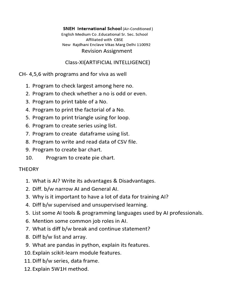 Class-Xi Revision Assignment | PDF