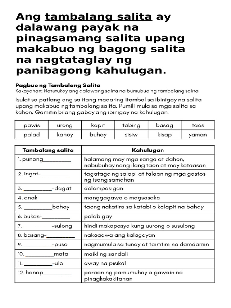 Salitang Tambalan | PDF