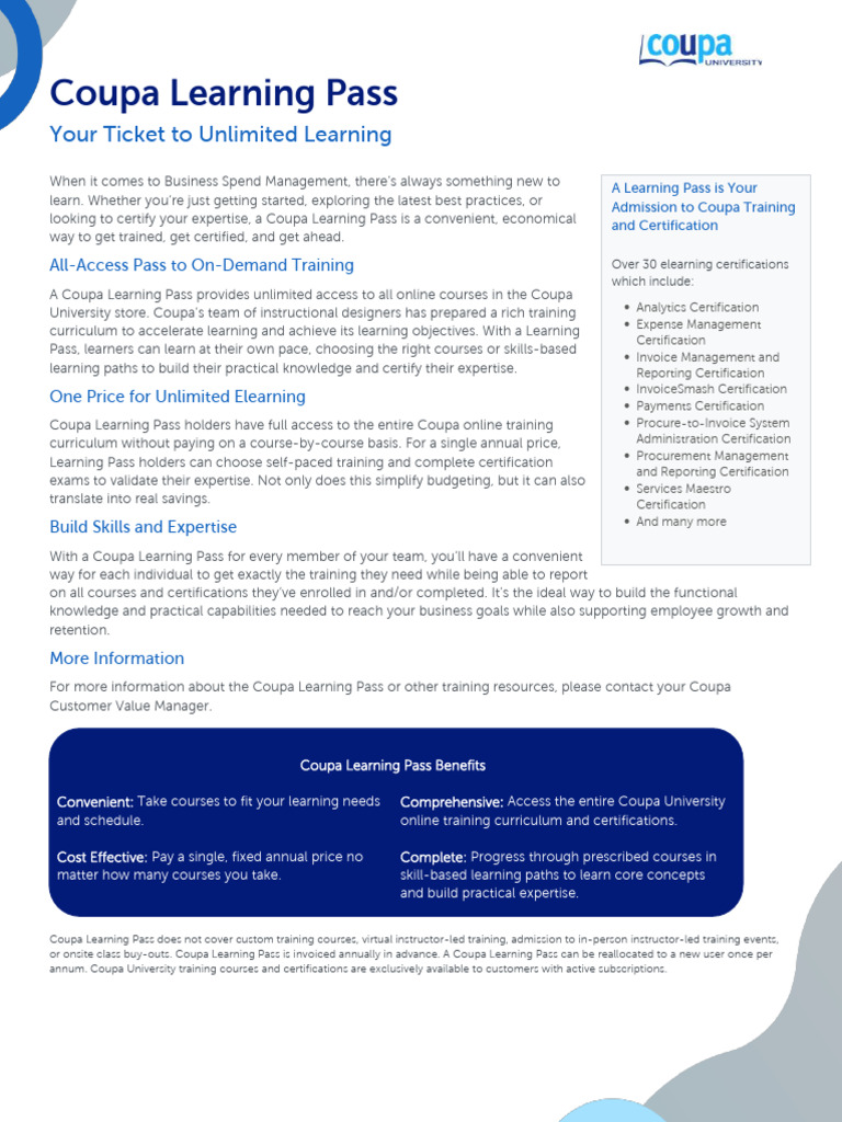 Coupa Learning Pass for Unlimited Training | PDF | Educational ...