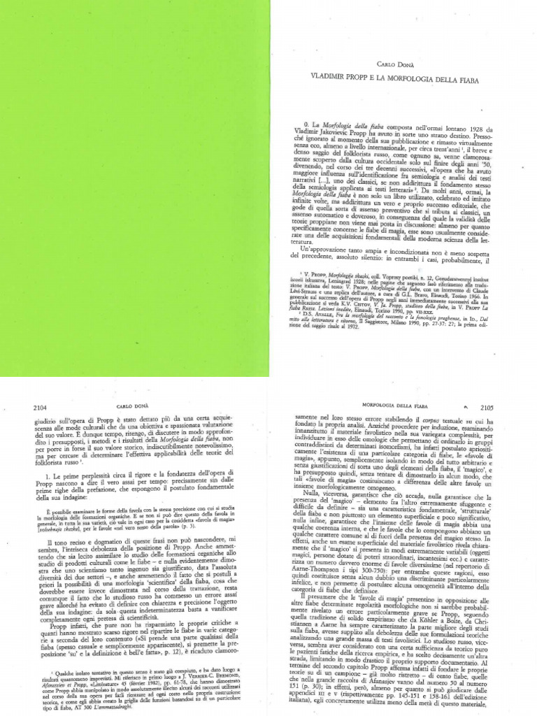Vladimir Propp e La Morfologia Della Fia | PDF