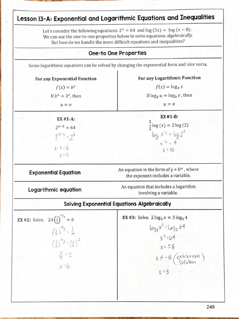 2.13 Exponential and Logarithmic Equations and Inequalities Notes ...