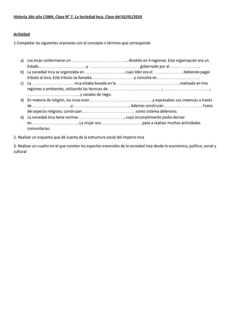 Clase N° 7. La sociedad Inca.docx | PDF