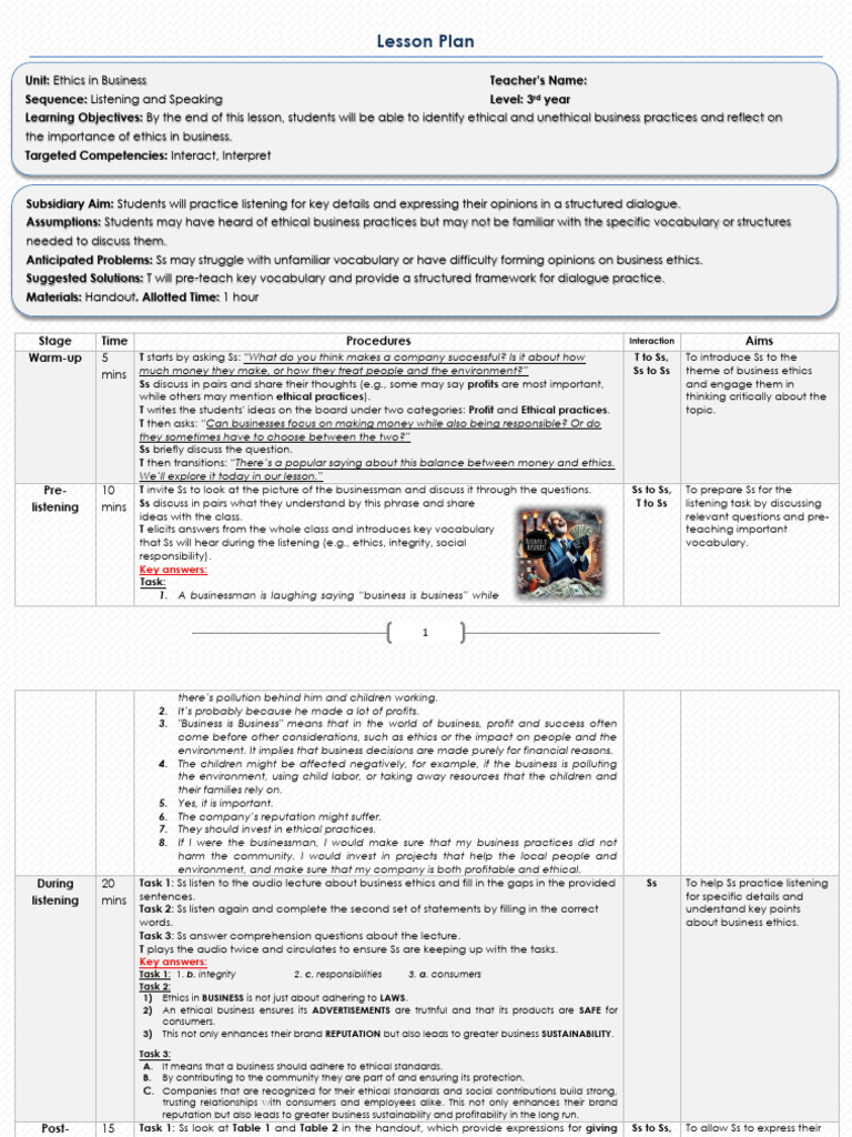 14 Listening & Speaking Business Is Business Lesson Plan-1 | PDF ...