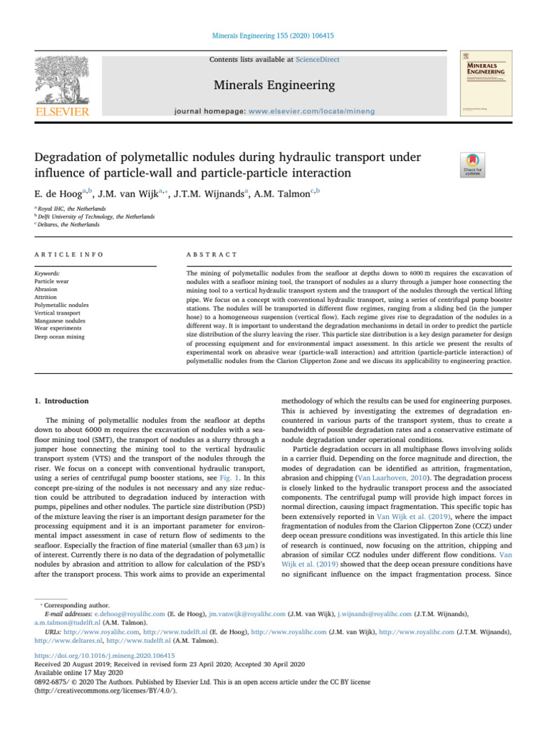 Polymetallic Nodule Degradation in Hydraulic Transport | PDF | Wear | Force