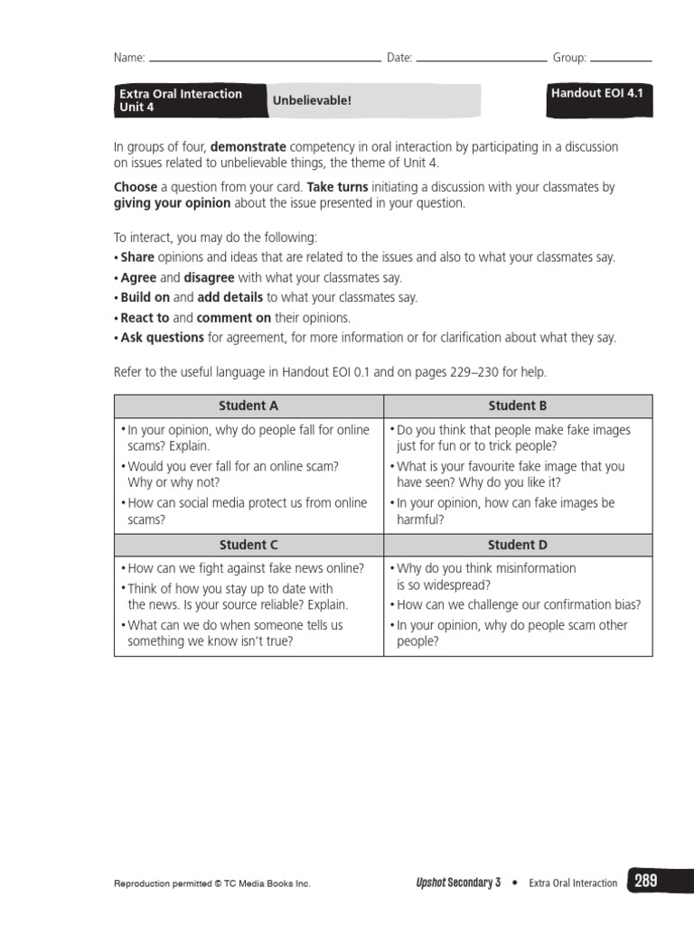Unbelievable Discussions: Oral Interaction Guide | PDF