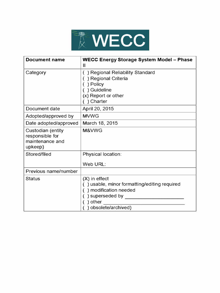 WECC Approved Energy Storage System Model | PDF | Simulation | Wind Power