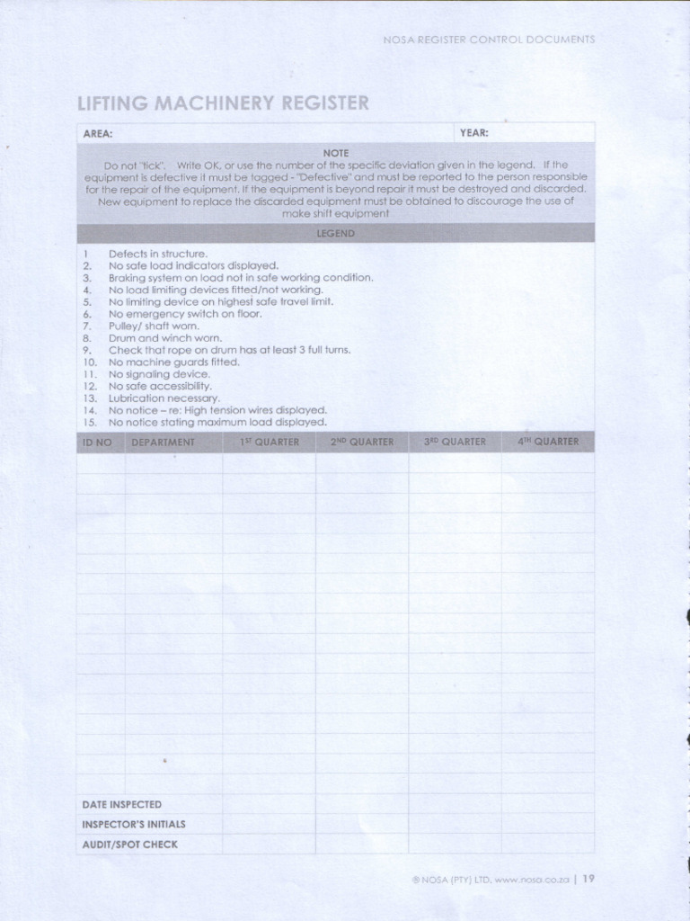 17. Lifting Machinery Register | PDF