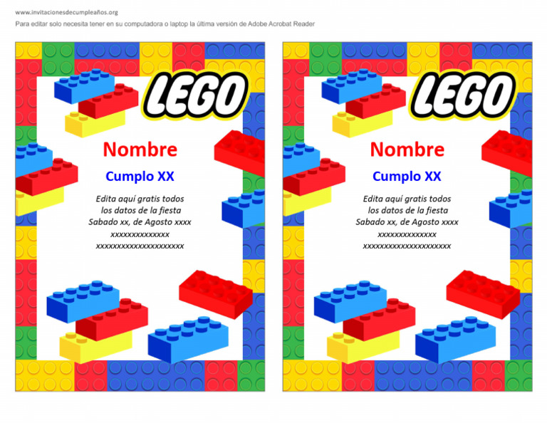 Invitaciones de Cumpleanos de Lego 3 | PDF