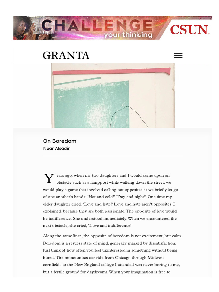 Granta Com On Boredom ... | PDF | Feeling | Anxiety