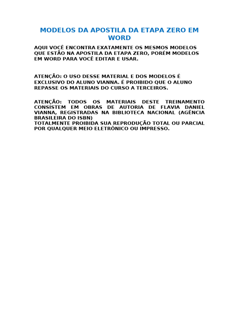 MODELOS_DA_APOSTILA_DA_ETAPA_ZERO_EM_WORD | PDF | Informação | Custo