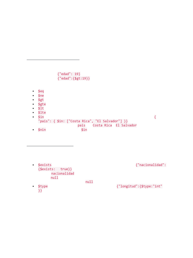 Guía de Operadores y Agregación MongoDB | PDF | Expresión regular | Mongo Db