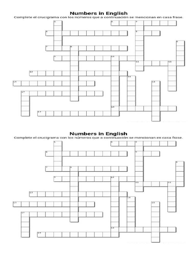 Numeros en Ingles Crucigrama | PDF